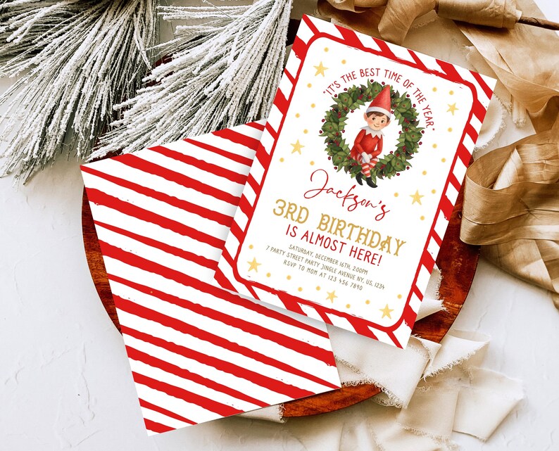 Editable Christmas Elf Birthday Invitation Template, Elf Birthday ...