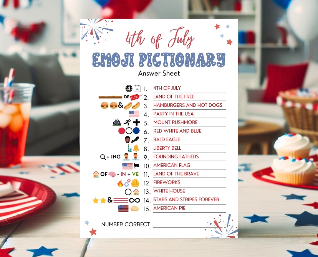 Printable 4th of July Emoji Pictionary Game, July 4th Games ...