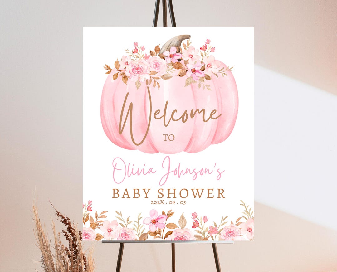 Editable Fall Baby Shower Welcome Sign, Pink Pumpkin Baby Shower Sign ...
