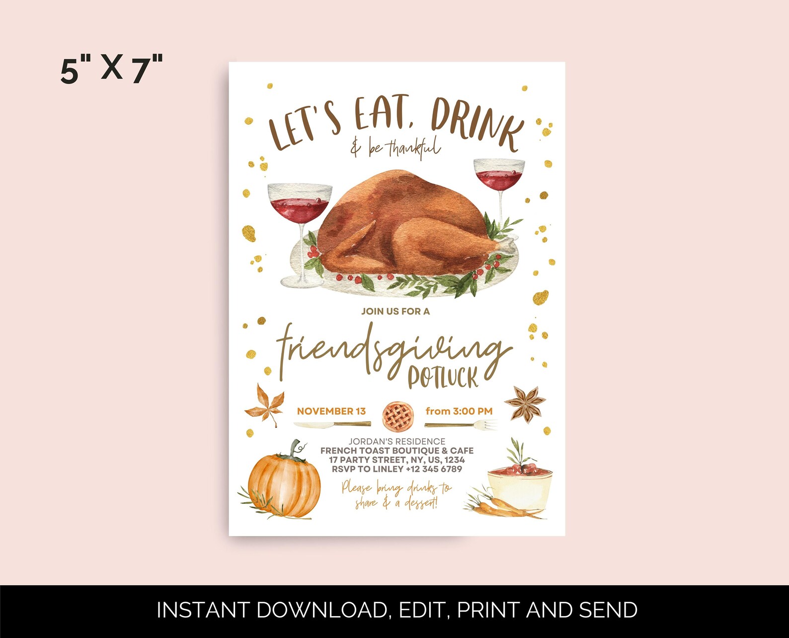 Editable Thanksgiving Invitation Friendsgiving Invite Rustic - Etsy