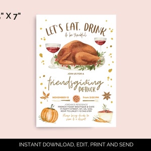 Editable Thanksgiving Invitation Friendsgiving Invite Rustic Turkey ...