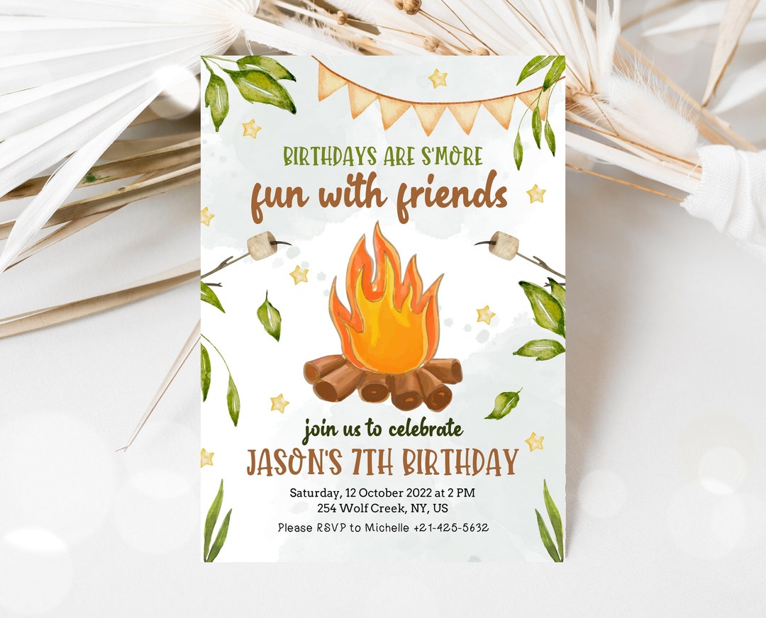 Editable Boy Camp Party Invitation, Camp Out Birthday Party, Printable ...