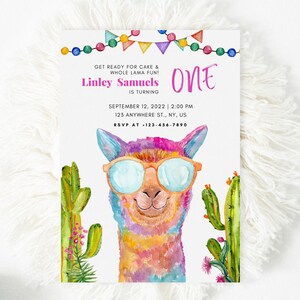 Editable Colourful Llama Birthday Invitation Llama Fiesta | Etsy