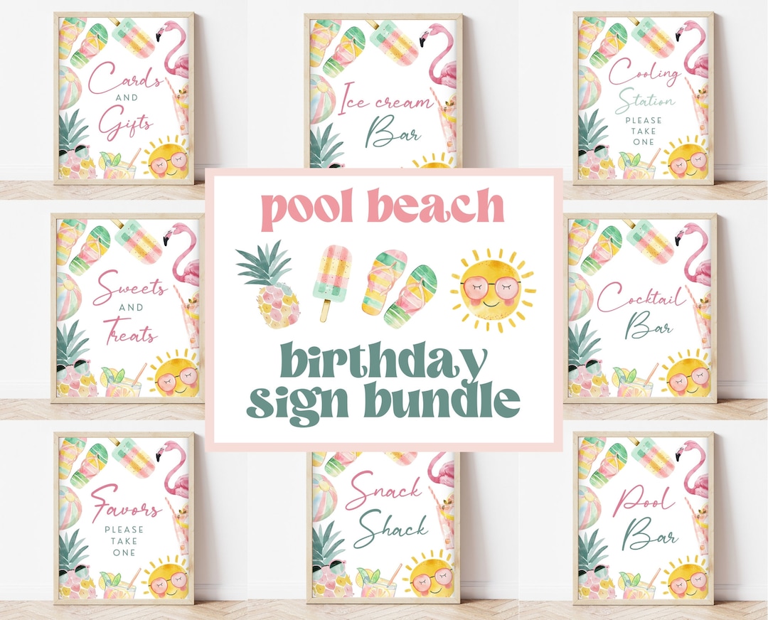 Editable Pool Party Sign Bundle, Girl Pool Birthday Party, Pastel Pool ...