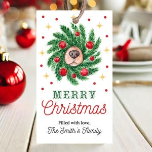 Editable Dog Christmas Gift Tag Template, Merry Christmas Holiday Gift ...
