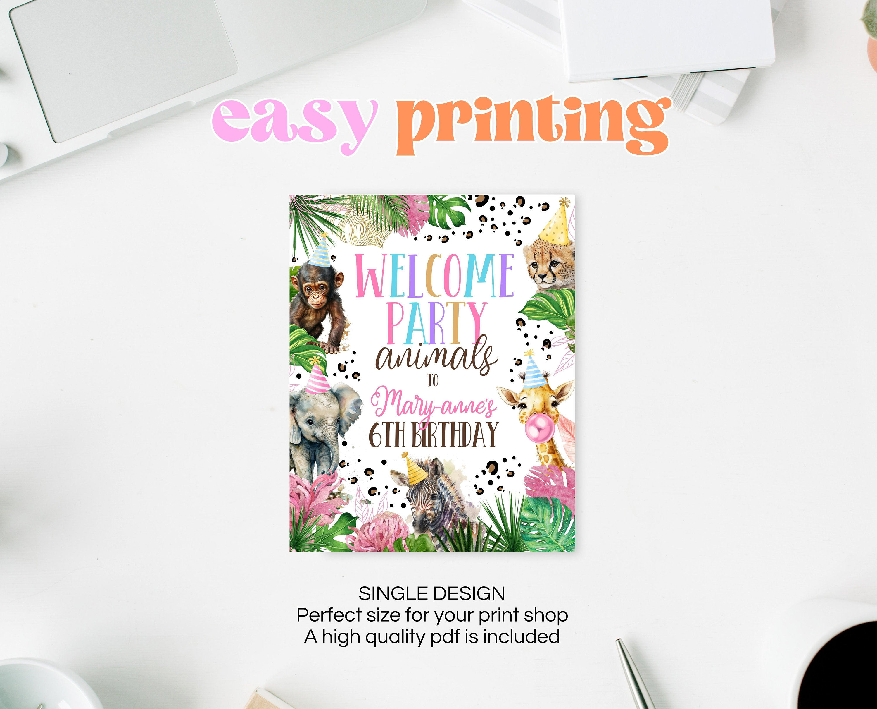 Editable Party Animals Welcome Sign Template, Party Animals Sign, Zoo ...