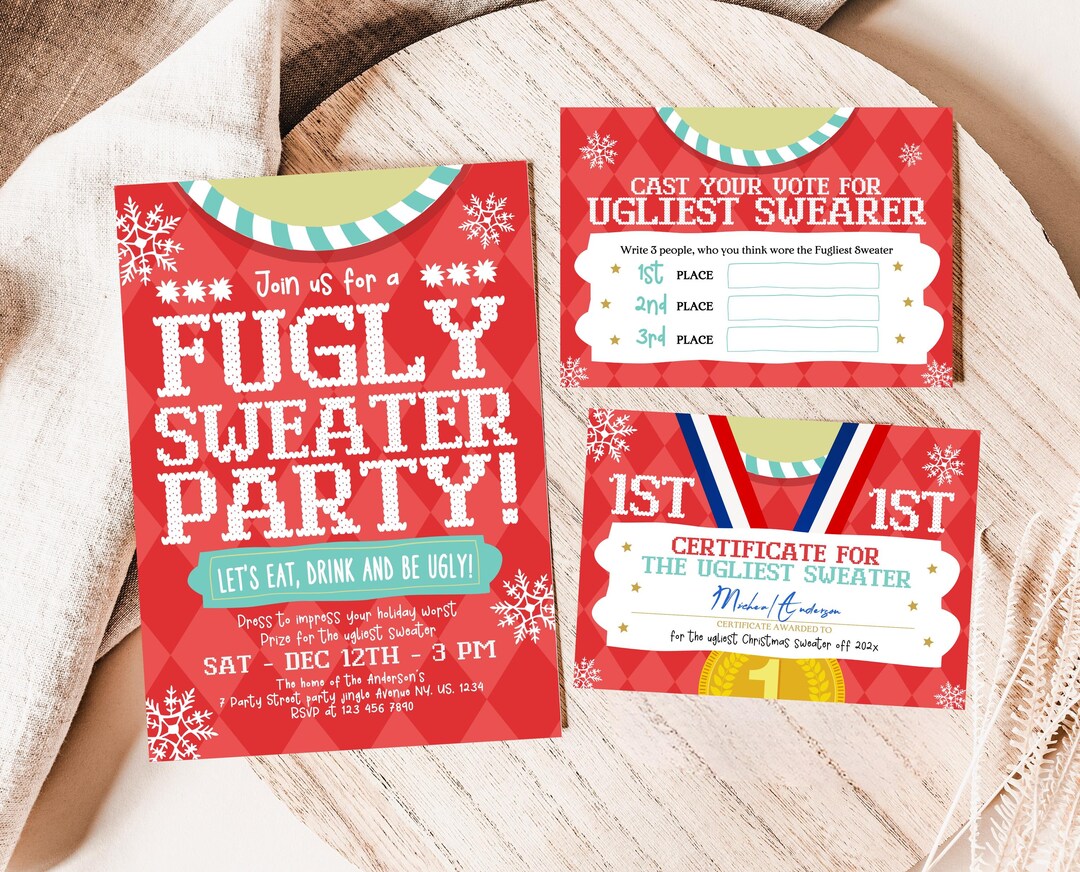 Editable Ugly Sweater Party Invitation Bundle, Christmas Ugly Sweater ...
