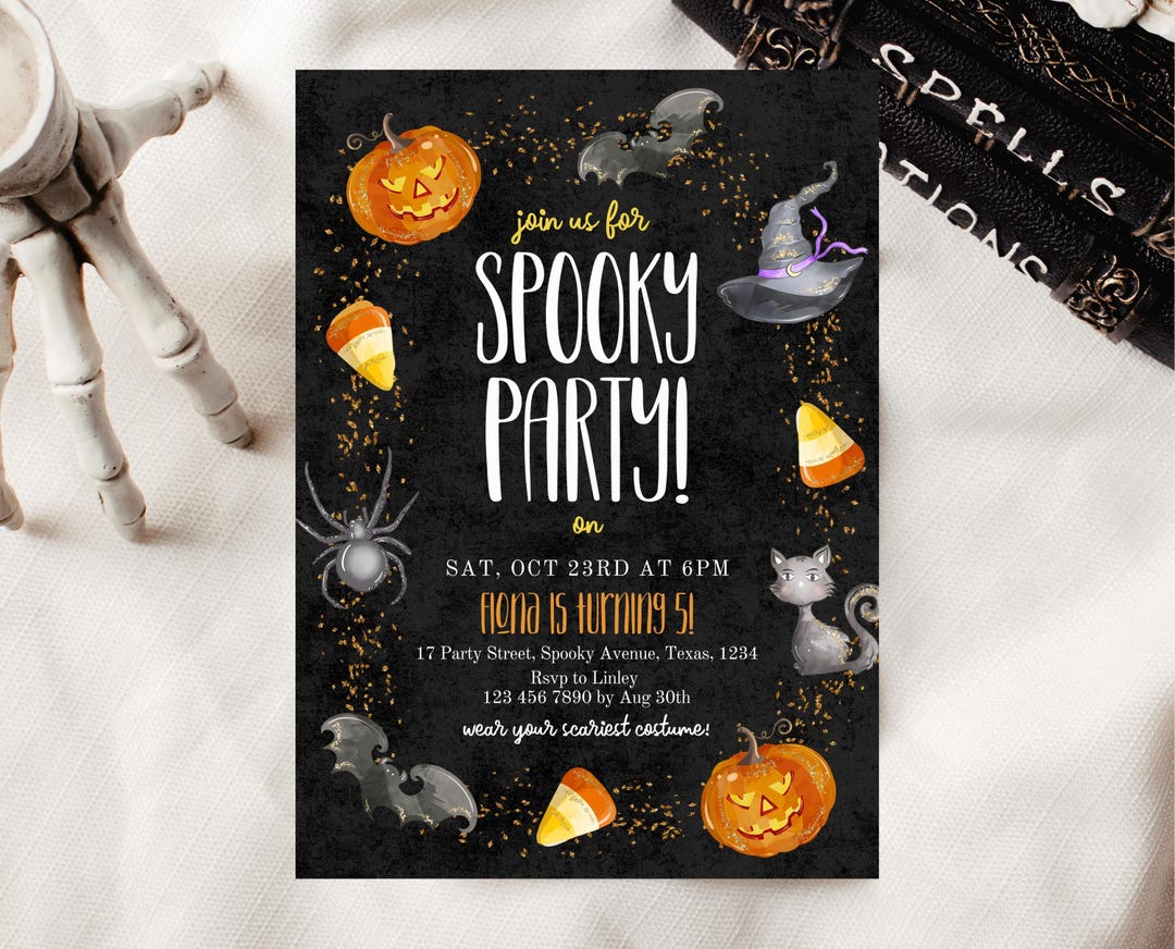 Editable Spooky Party Invitation, Minimal Halloween Invitation ...