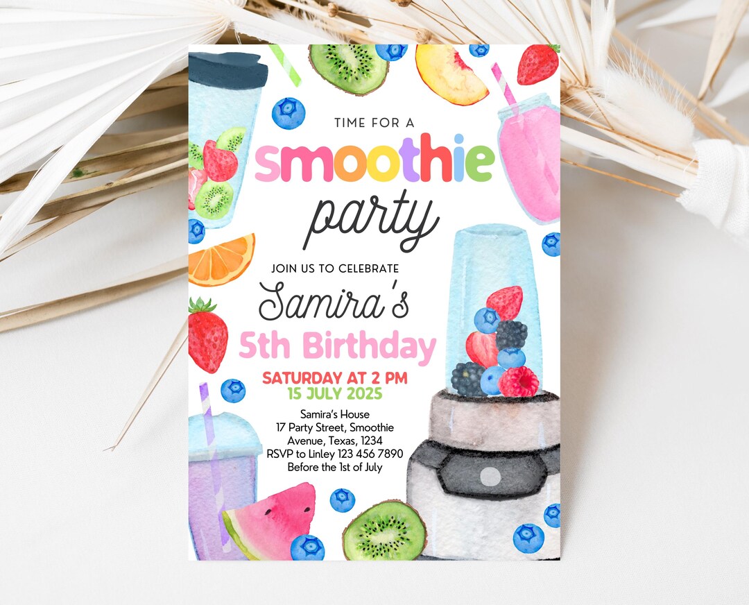 Editable Smoothie Birthday Invitation, Fruity Birthday, Smoothie Party ...