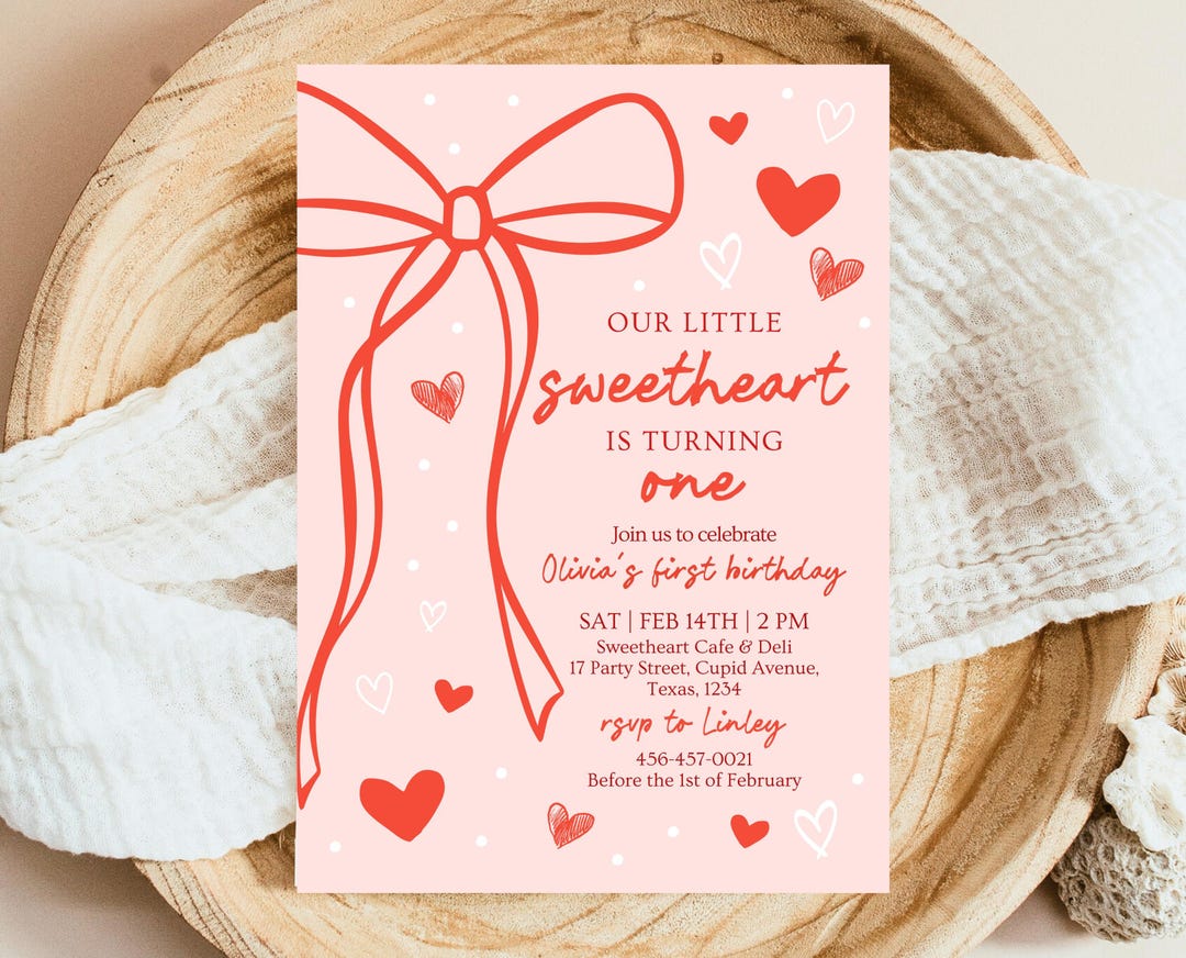 Editable Sweetheart Birthday Invitation, Girls Pink Hearts Valentine ...