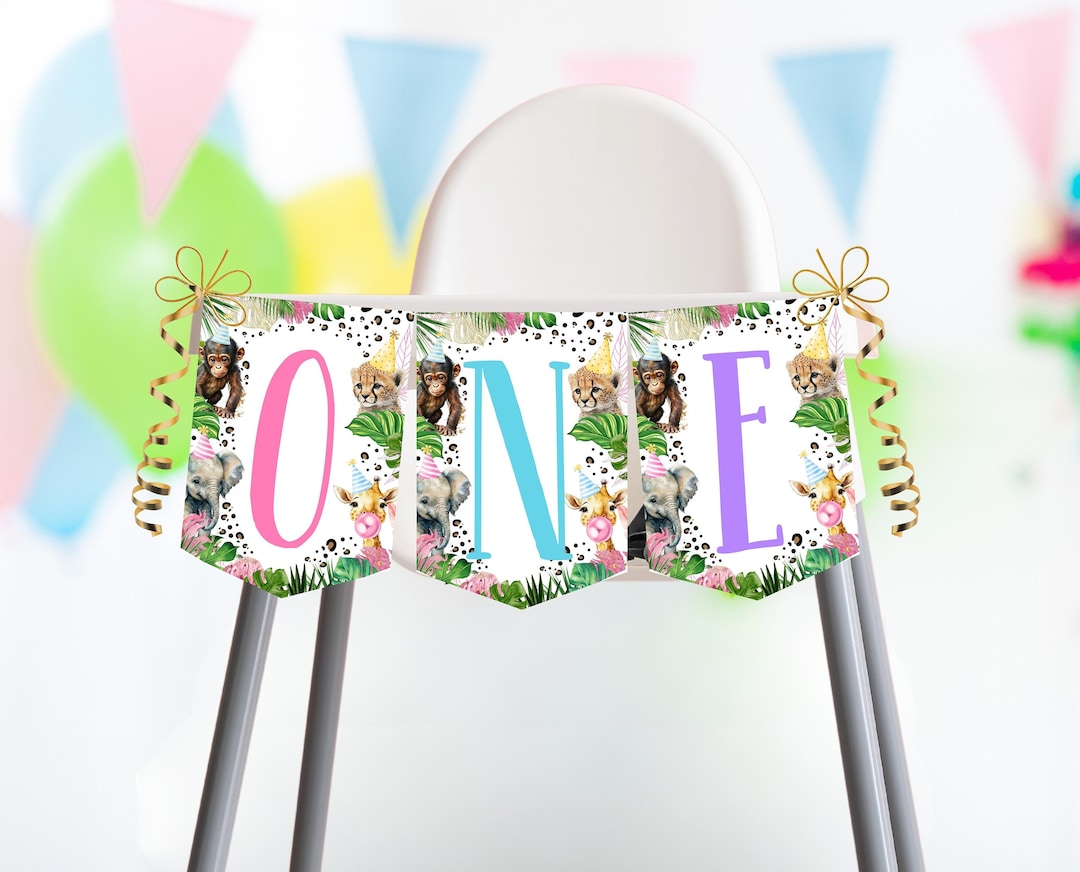 Party Animals First Birthday ONE Banner Template, Jungle Birthday ...