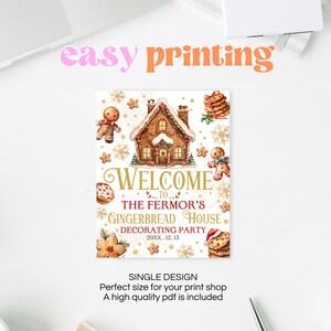 Editable Gingerbread House Decorating Party Welcome Sign, Christmas ...