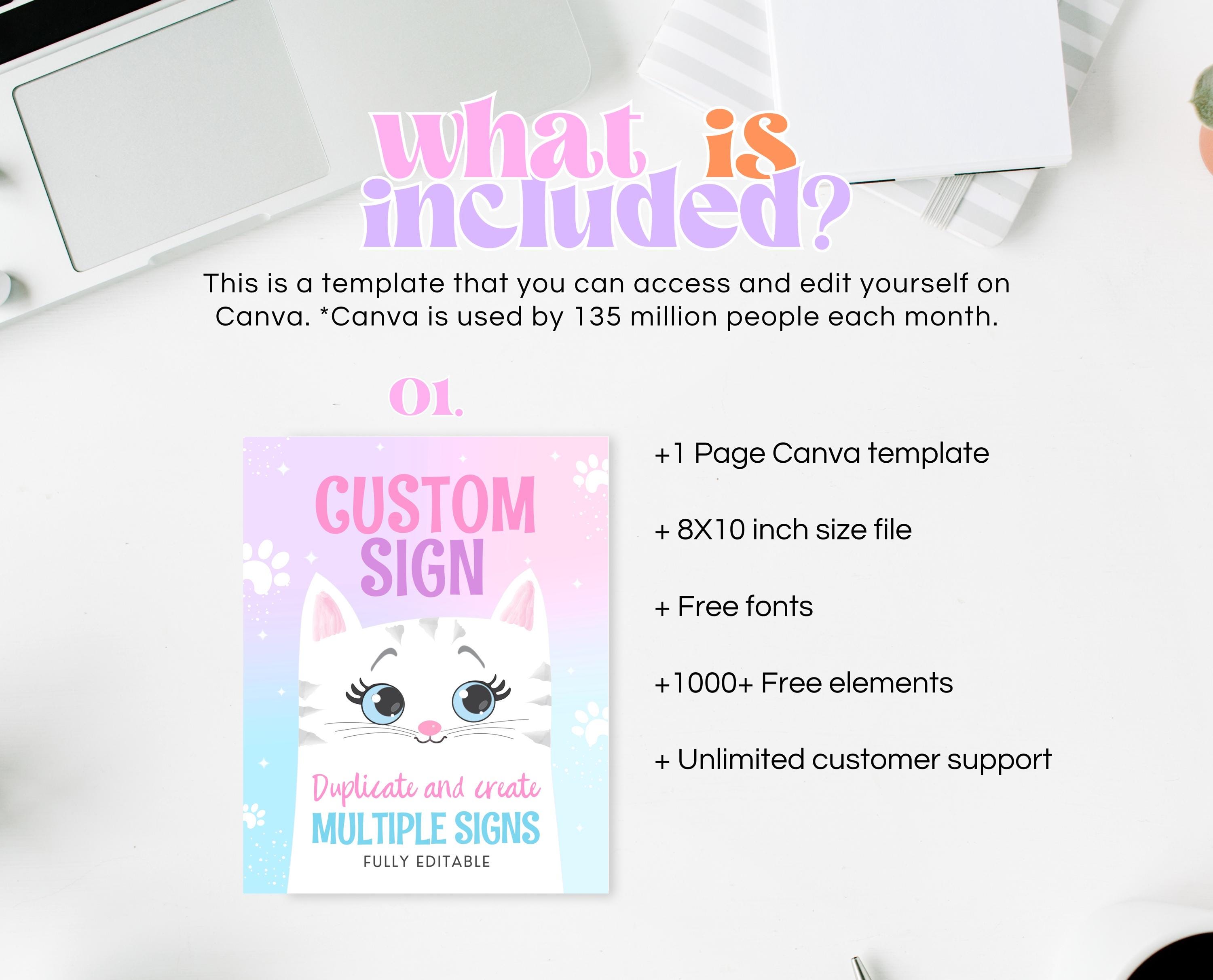 Editable Kitten Birthday Custom Sign: Rainbow Cat Party Decor (digital ...