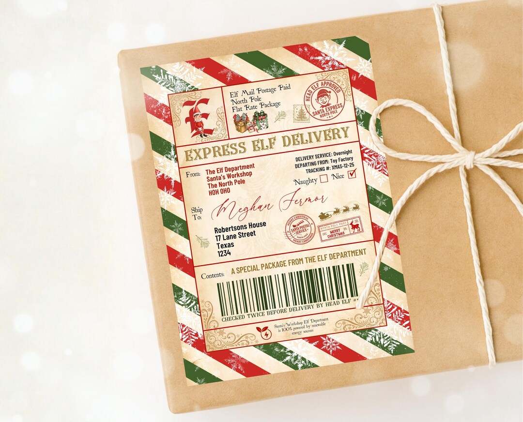 Elf Express Delivery Label Christmas Gift Tag From Santa’s Helper North ...