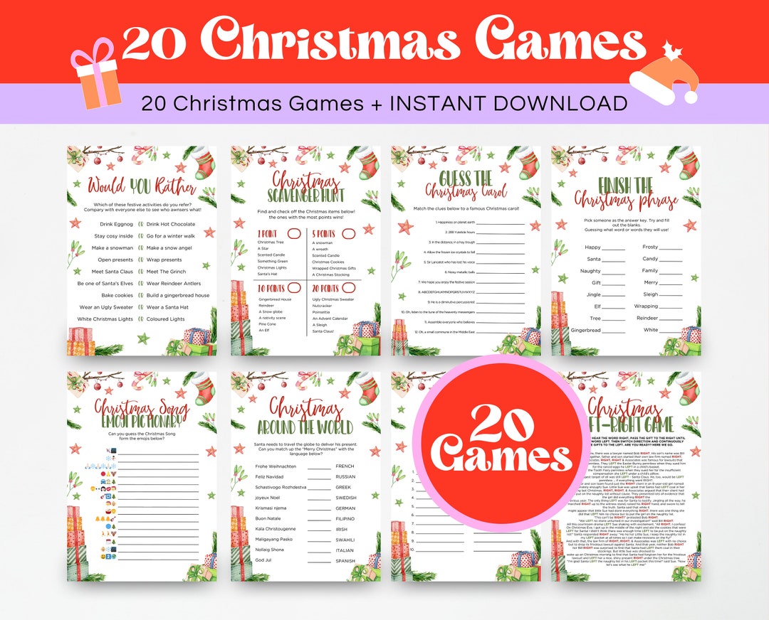 20 Christmas Games Bundle, Printable Christmas Party Games Pack ...