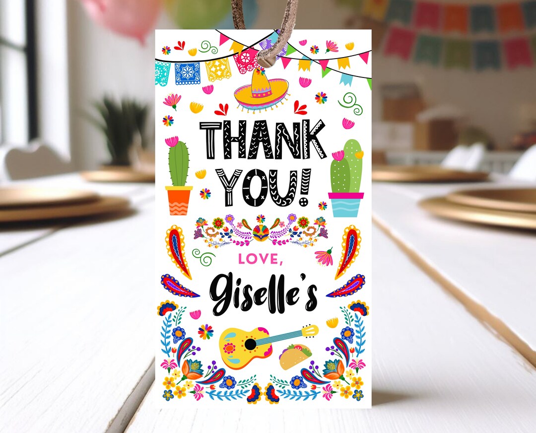 Editable Fiesta Birthday Favor Tag, Mexican Theme Party Tag, Cactus ...