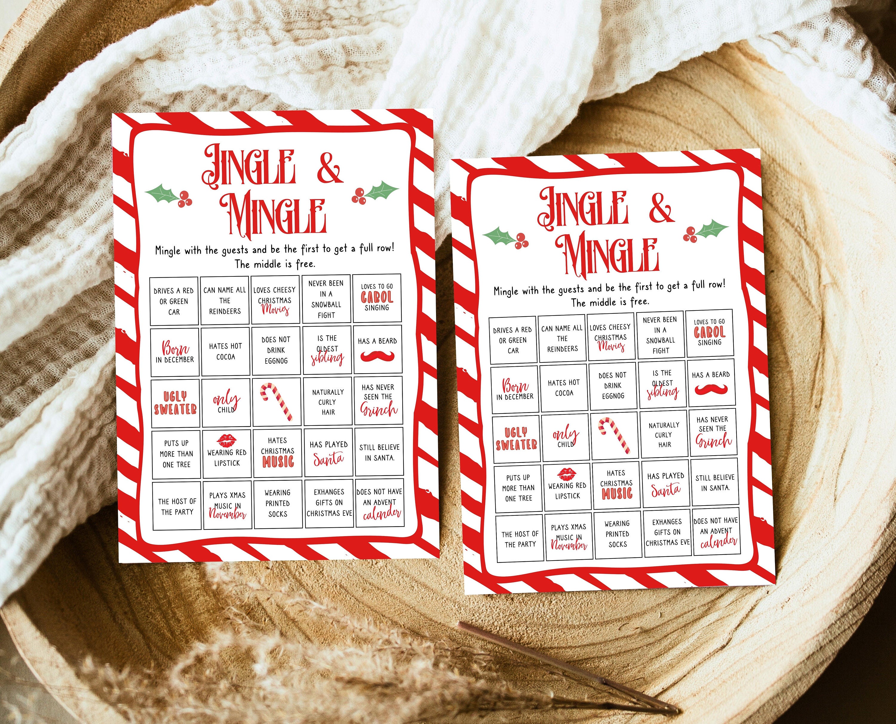 Christmas Bingo Game Template, Printable Christmas Party Games, Festive ...