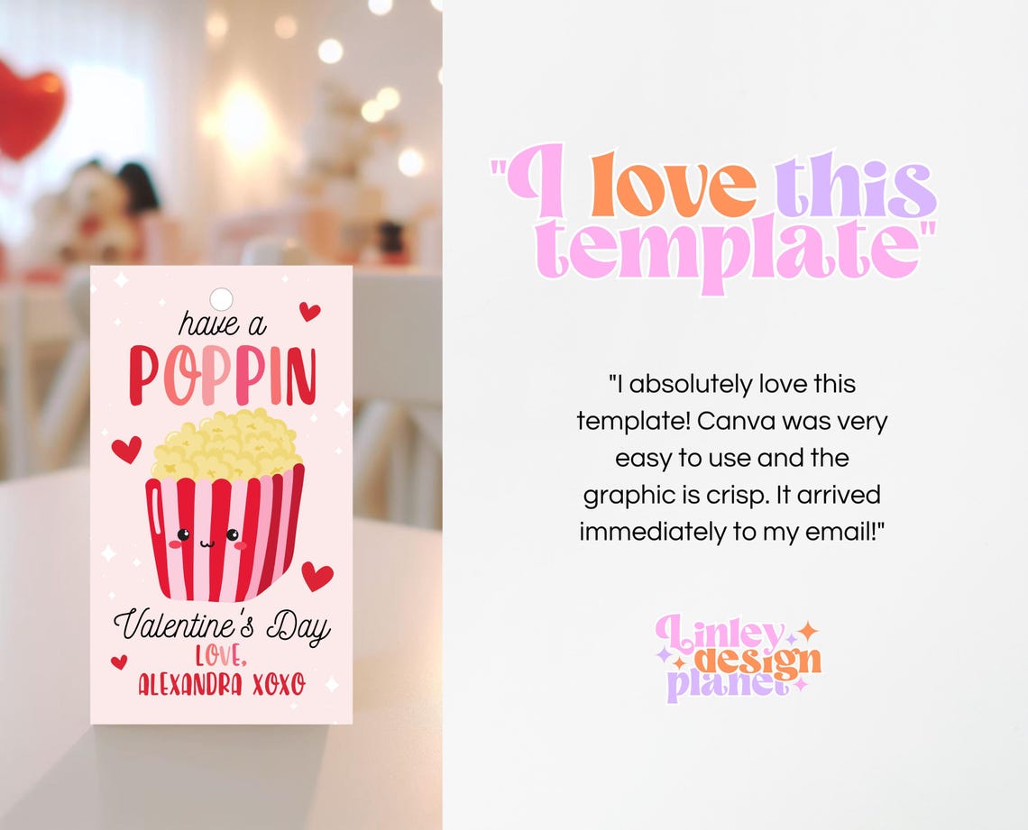 Editable Valentine Popcorn Gift Tag, Poppin Valentine Gift Tags, School ...
