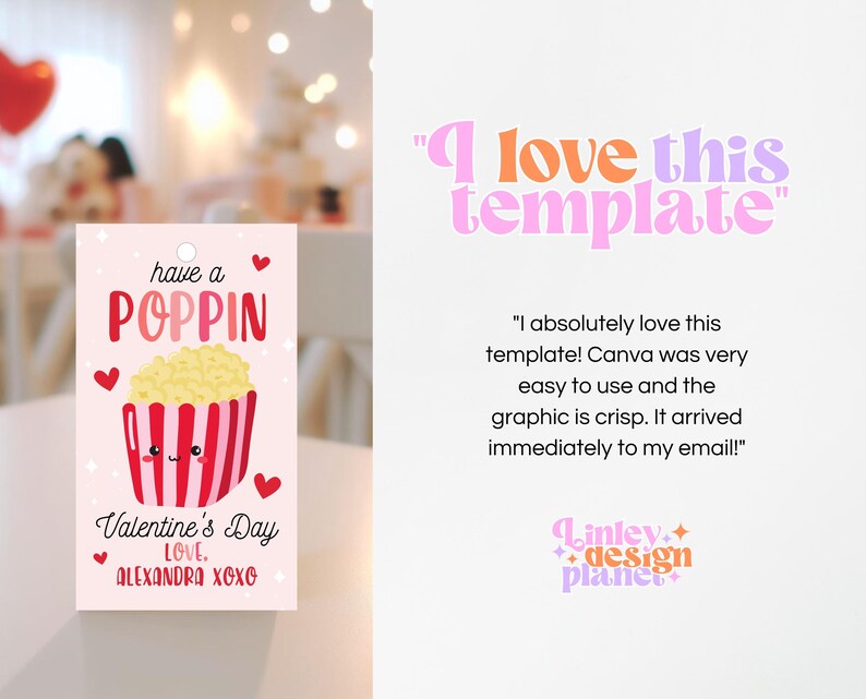 Editable Valentine Popcorn Gift Tag, Poppin Valentine Gift Tags, School ...