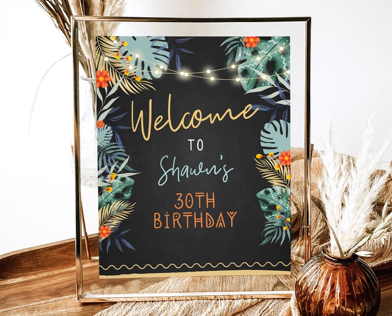 Editable Adult Tropical Birthday Welcome Sign Tropical Party - Etsy