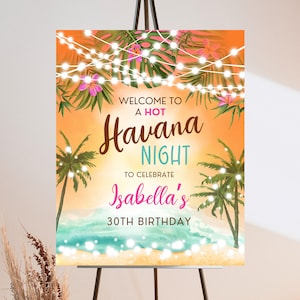 Editable Havana Beach Birthday Welcome Sign, Tropical Adult Birthday ...