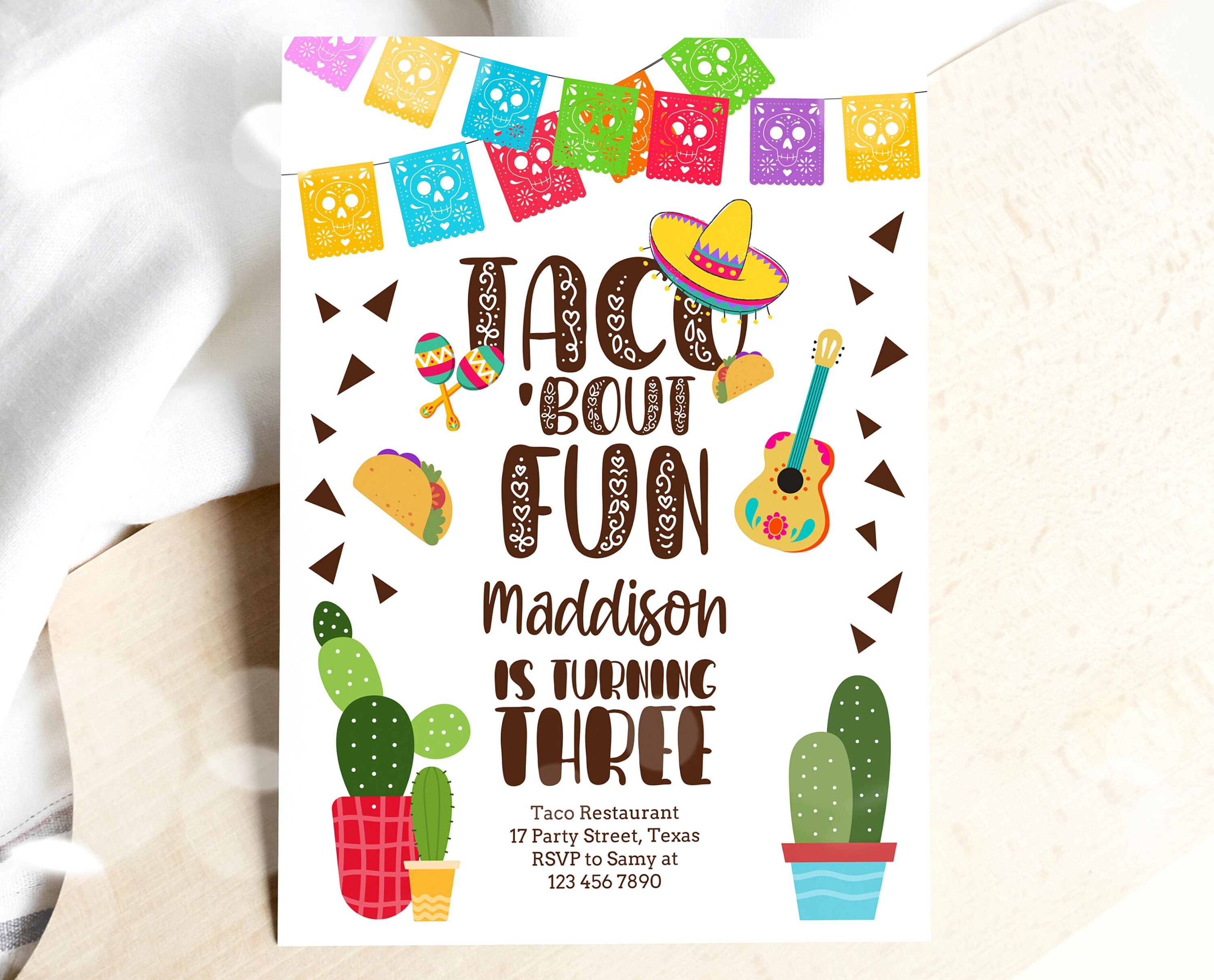 Editable Taco Bout Fun Birthday Invitation Girl First Fiesta - Etsy