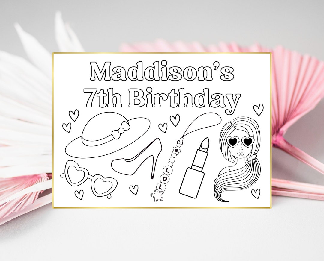 Editable Doll Glam Birthday Coloring Page Template, Pink Doll Birthday ...
