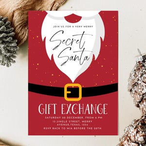Editable Secret Santa Gift Exchange Invitation, Santa Holiday Gift Exchange Party, Christmas ...