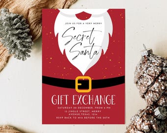 Editable Secret Santa Gift Exchange Invitation Santa Holiday Gift ...