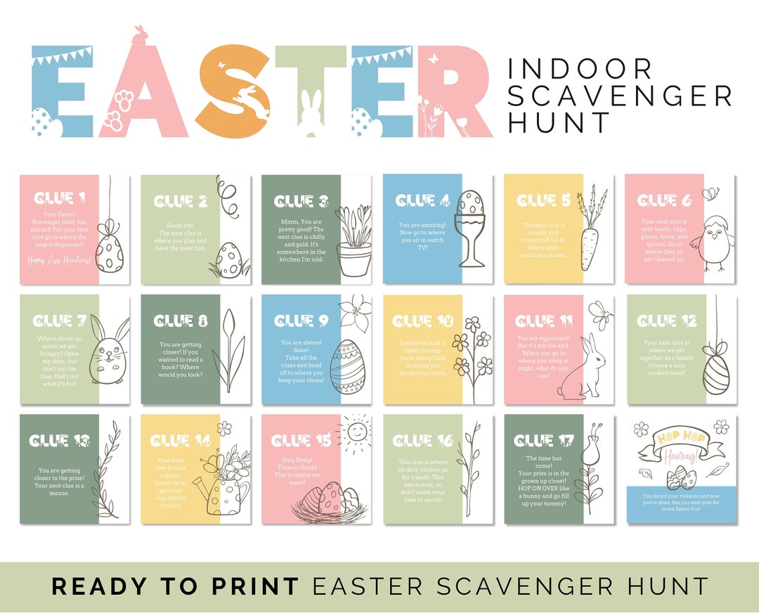 Editable Easter Hunt Cards Easter Scavenger Hunt Clues - Etsy