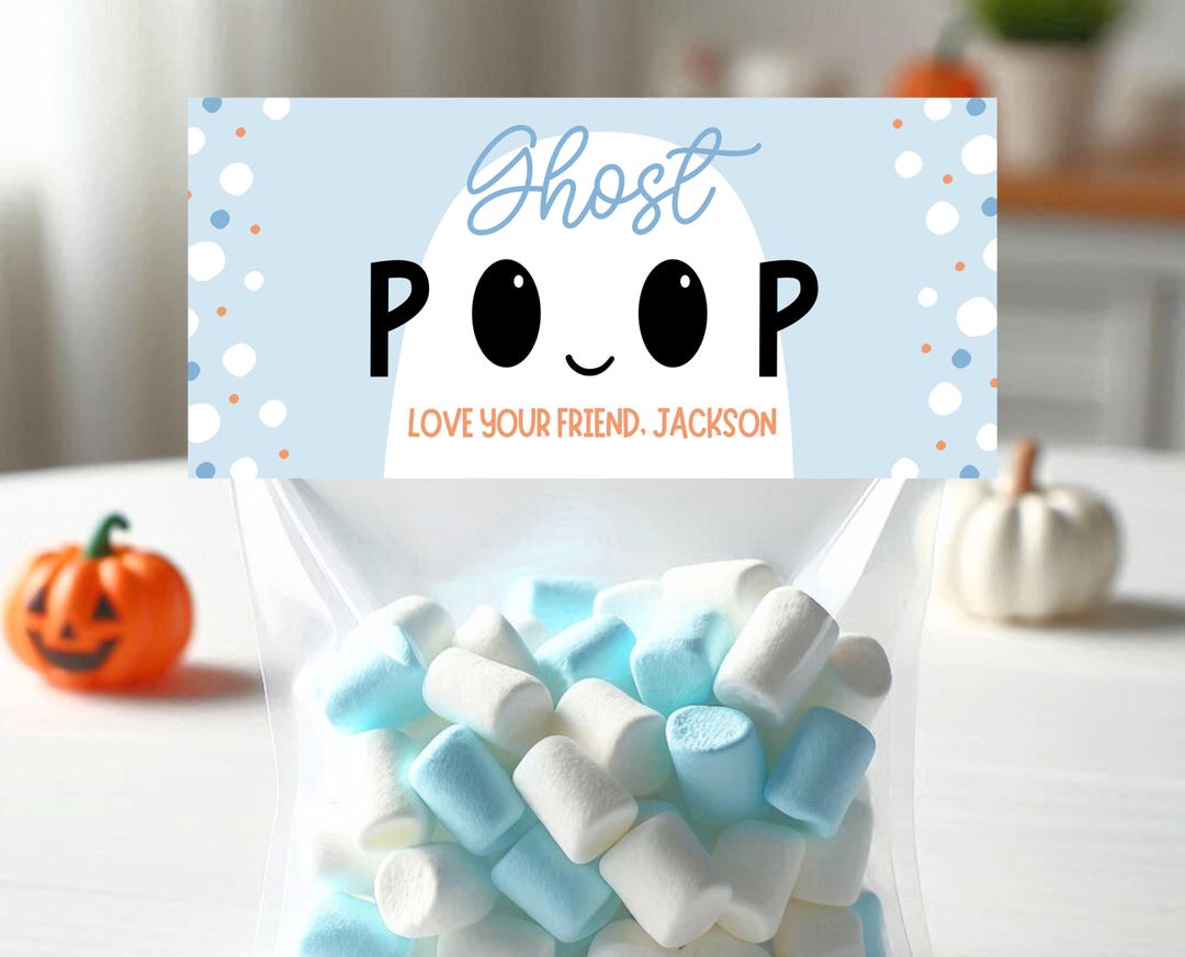 Editable Ghost Poop Bag Topper, Blue Boy Ghost Favor Tag, Trick or ...