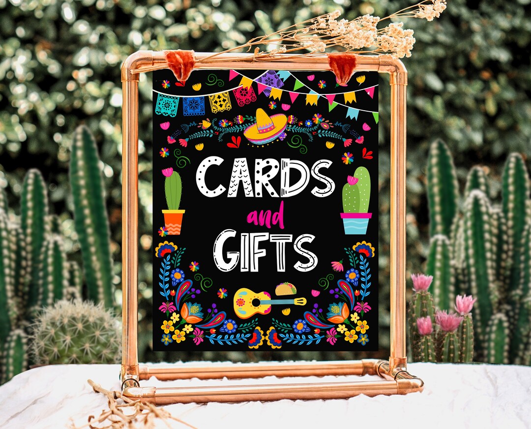 Cards and Gifts Sign Fiesta Birthday, Mexican Theme Party Signs, Cactus ...