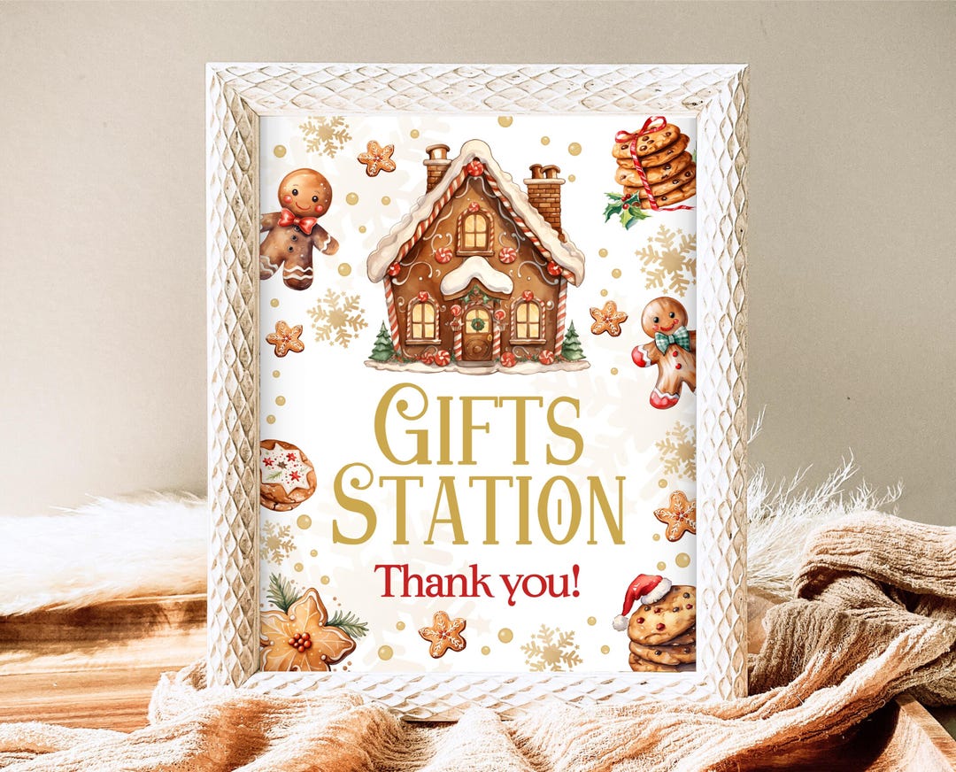 Gifts Station Sign Gingerbread House Party, Christmas Cookie Decorating ...