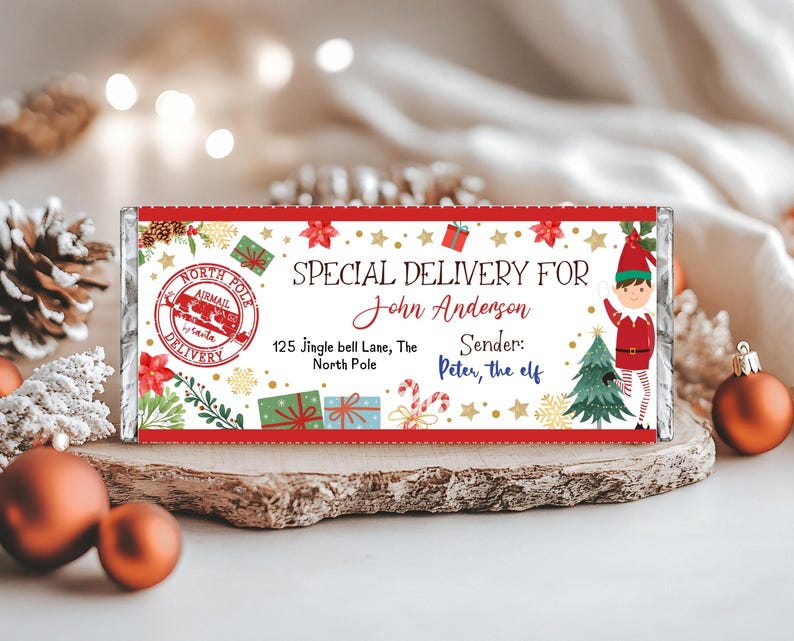 Editable Christmas Elf Bar Wrapper Template, Christmas Chocolate ...