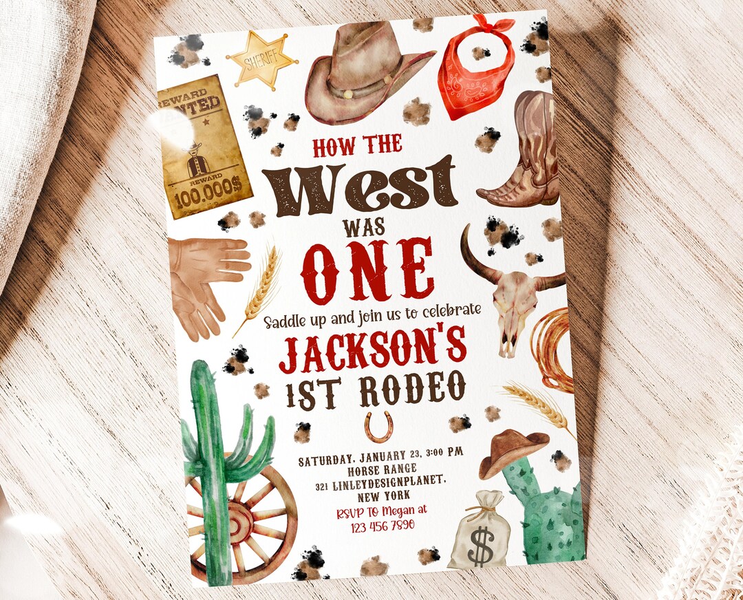 Editable How the West Was One Birthday Party Invitation, Cowboy ...
