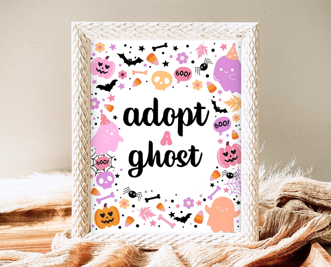 Adopt A Ghost Sign Spooky Birthday, Halloween Birthday Decor Sign ...