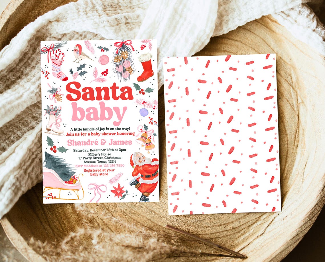 Editable Santa Baby Shower Invitation, Christmas Red and Pink Invite ...