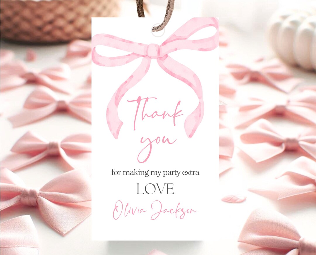 Editable Pink Bow Birthday Favor Tag, Girl First Birthday Printable ...