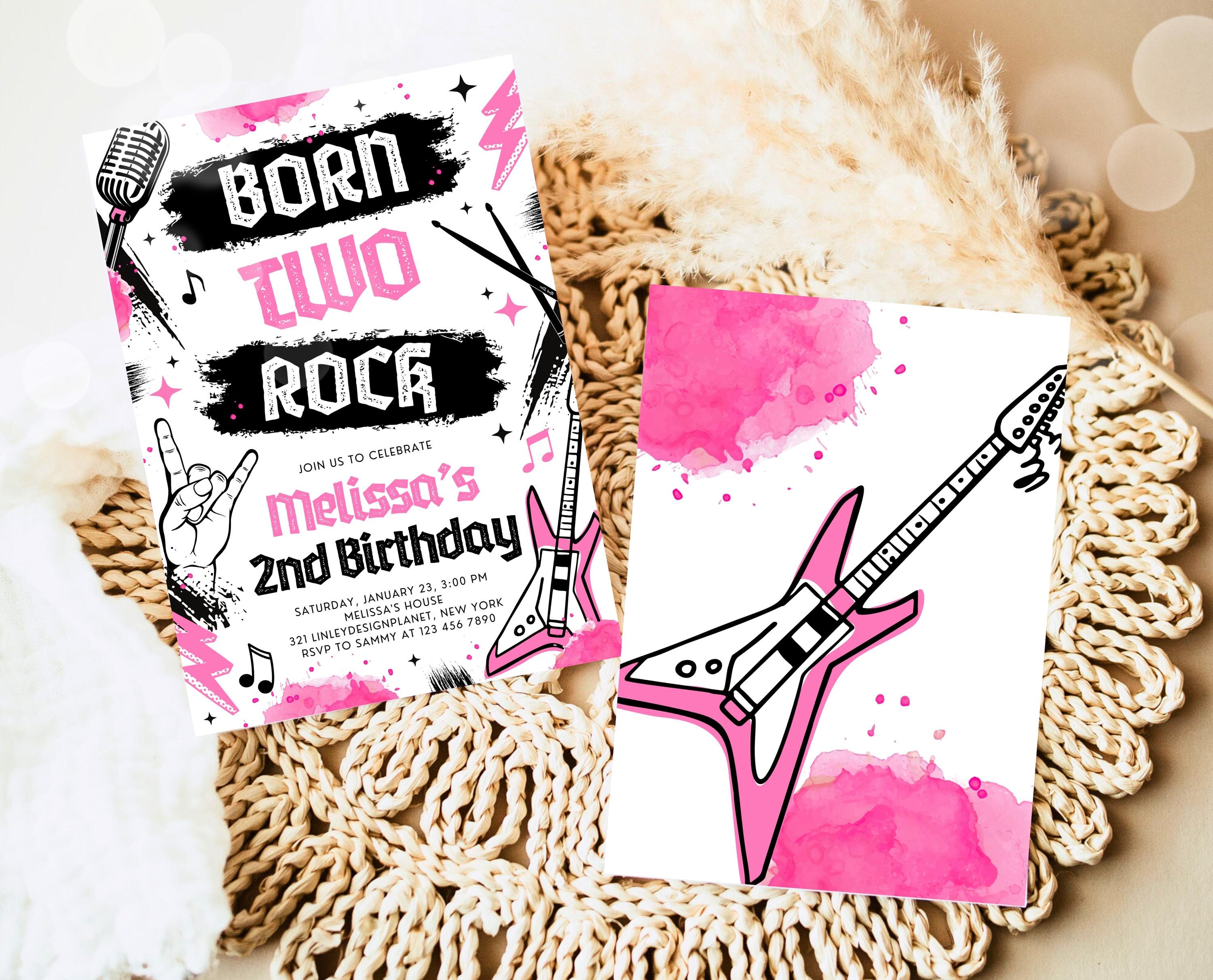 Editable Born Two Rock 2nd Birthday Party Invitation, Girl Rock and ...