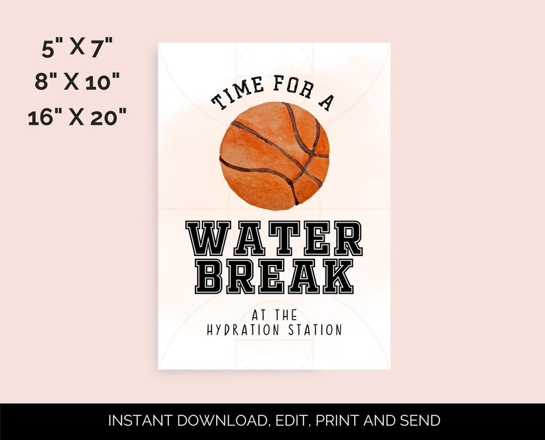 Editable Minimalist Basketball Sign Water Break Basketball - Etsy