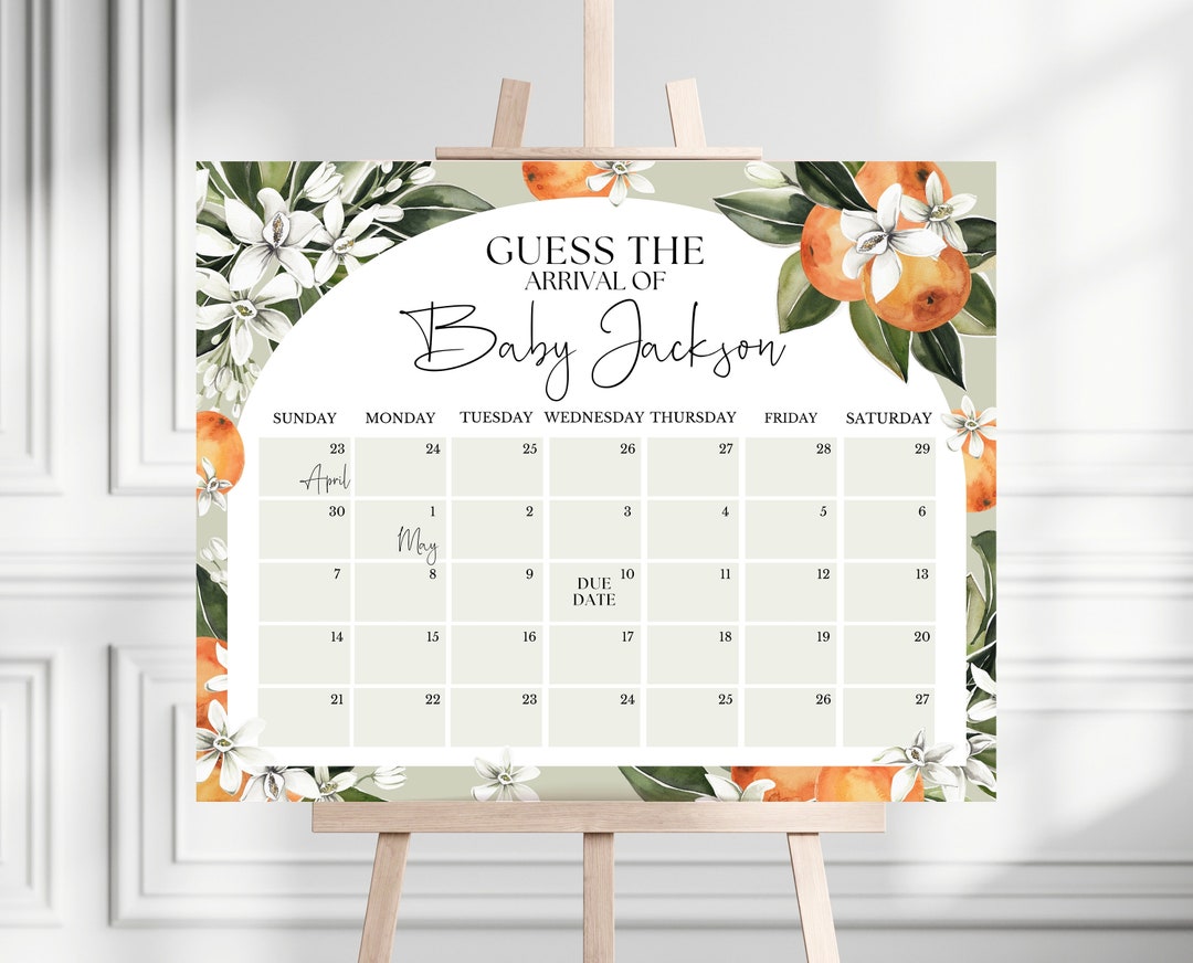 Editable Little Cutie Citrus Baby Shower Due Date Sign, Orange Baby ...