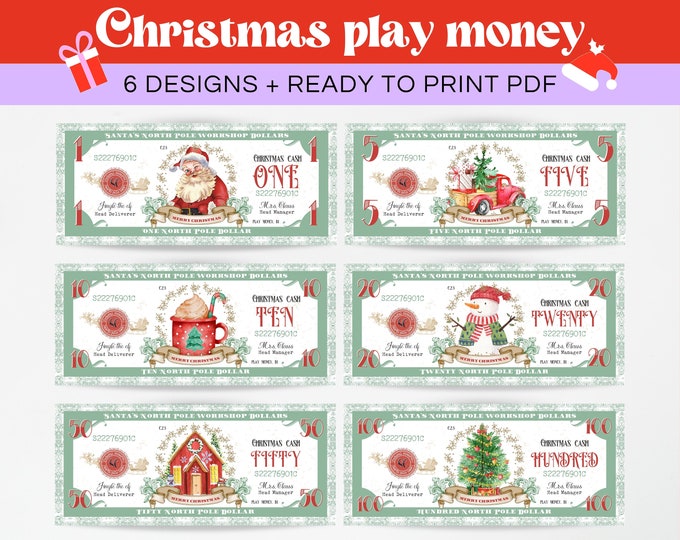 Christmas Play Money Printables, Christmas Coupons, Santa, Christmas ...