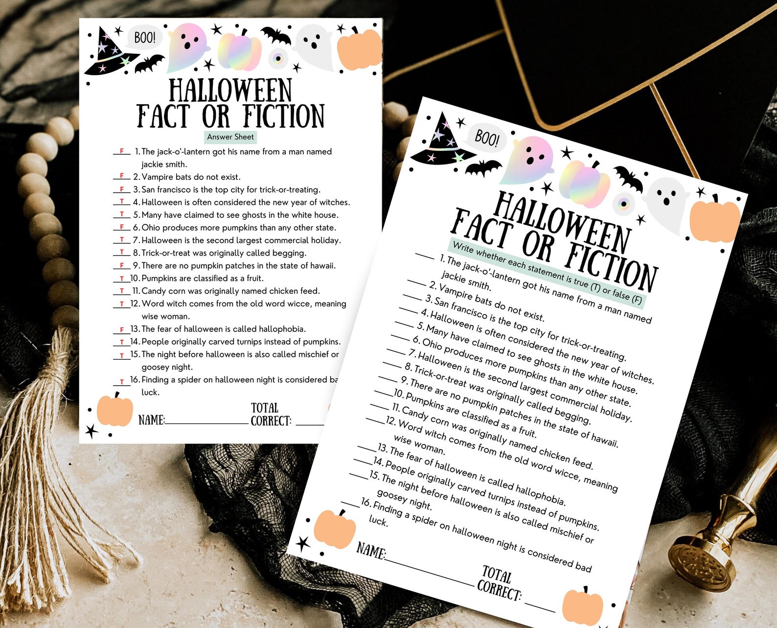 Halloween Fact or Fiction Game Template, Halloween True or False ...