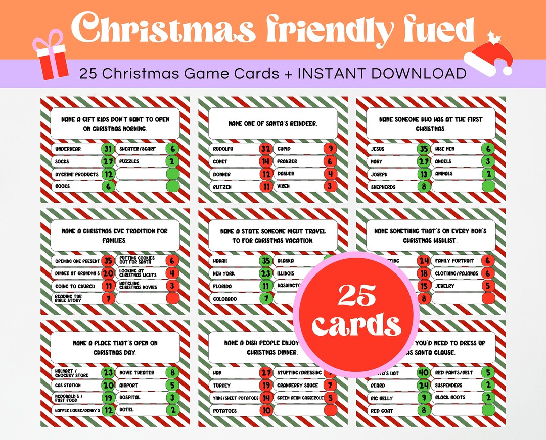 Christmas Friendly Feud Game, Printable Christmas Game, Christmas Party ...