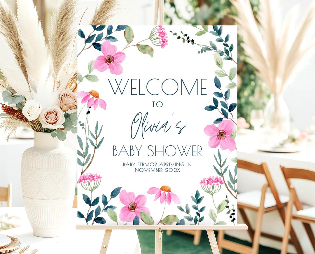 Wildflower Baby Shower Welcome Sign: Editable Floral Banner (digital ...