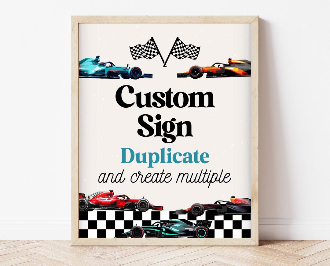 Editable Racing Cars Custom Sign, Fast One Birthday Fully Editable Sign ...