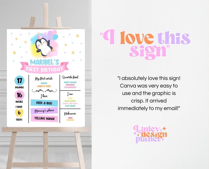 Editable Penguin First Birthday Milestone Sign, Winter Birthday About ...