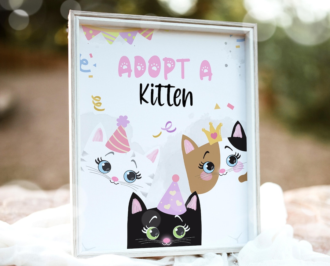 Editable Adopt A Kitten Birthday Sign Cat Birthday Table - Etsy