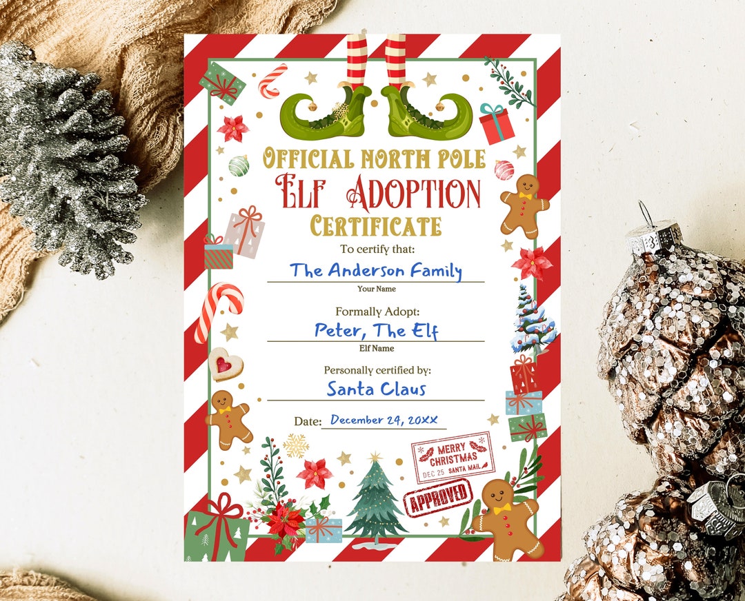 Editable Girl Elf Adoption Certificate Template, Adopt an Elf Card, Elf ...