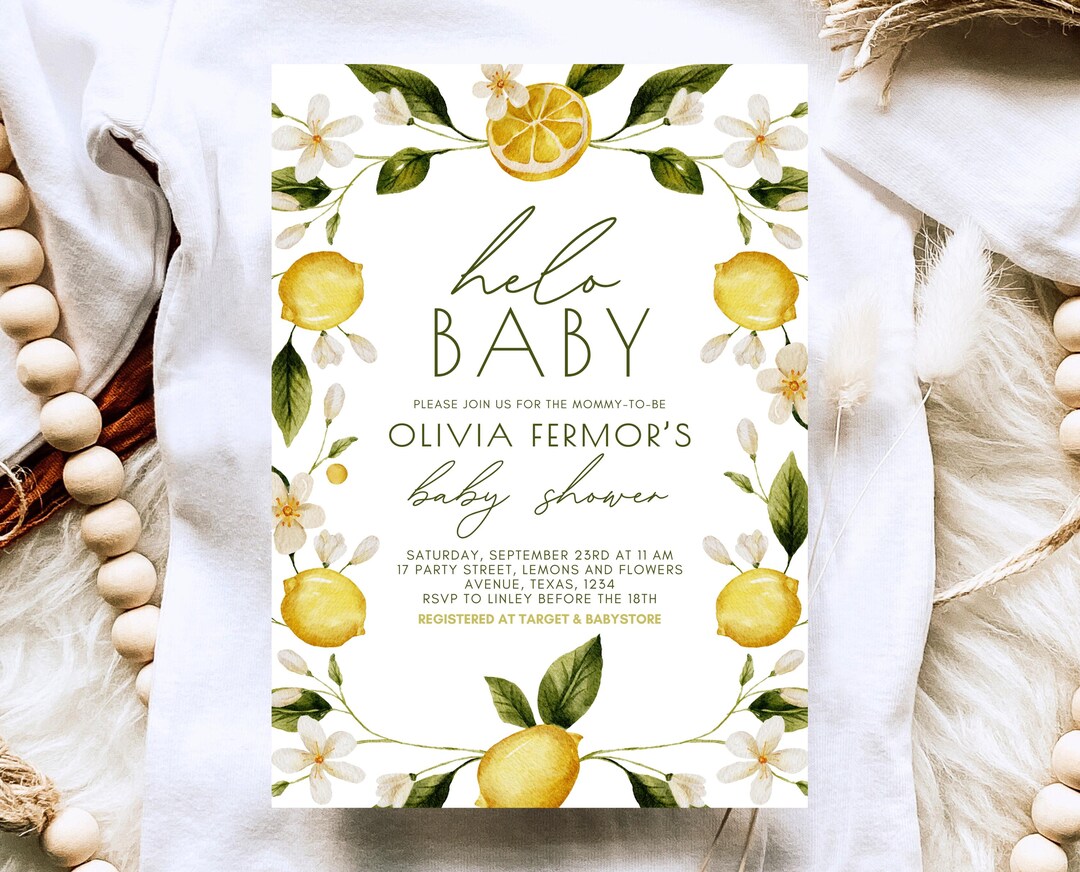Editable Lemons Baby Shower Invitation, Boho Lemons Baby Shower Invite ...